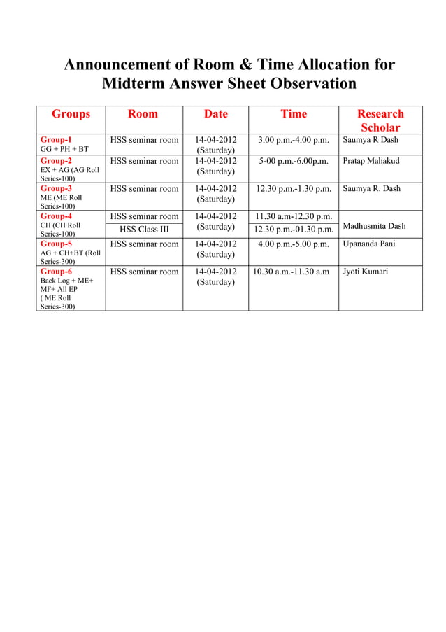 Announcement of room allocation for answersheet evaluation | PDF