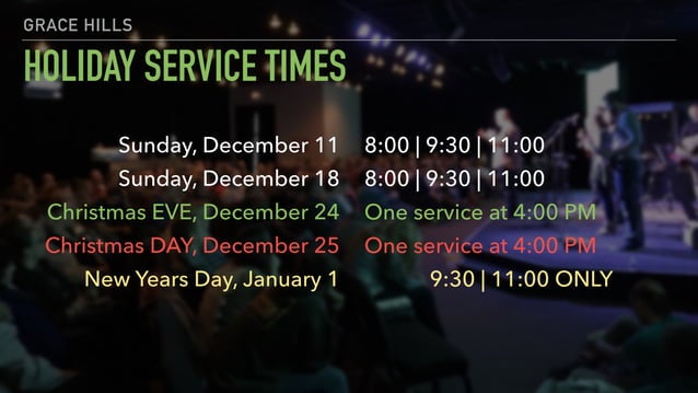 Grace Hills Church Sunday Announcement Slides | PPT