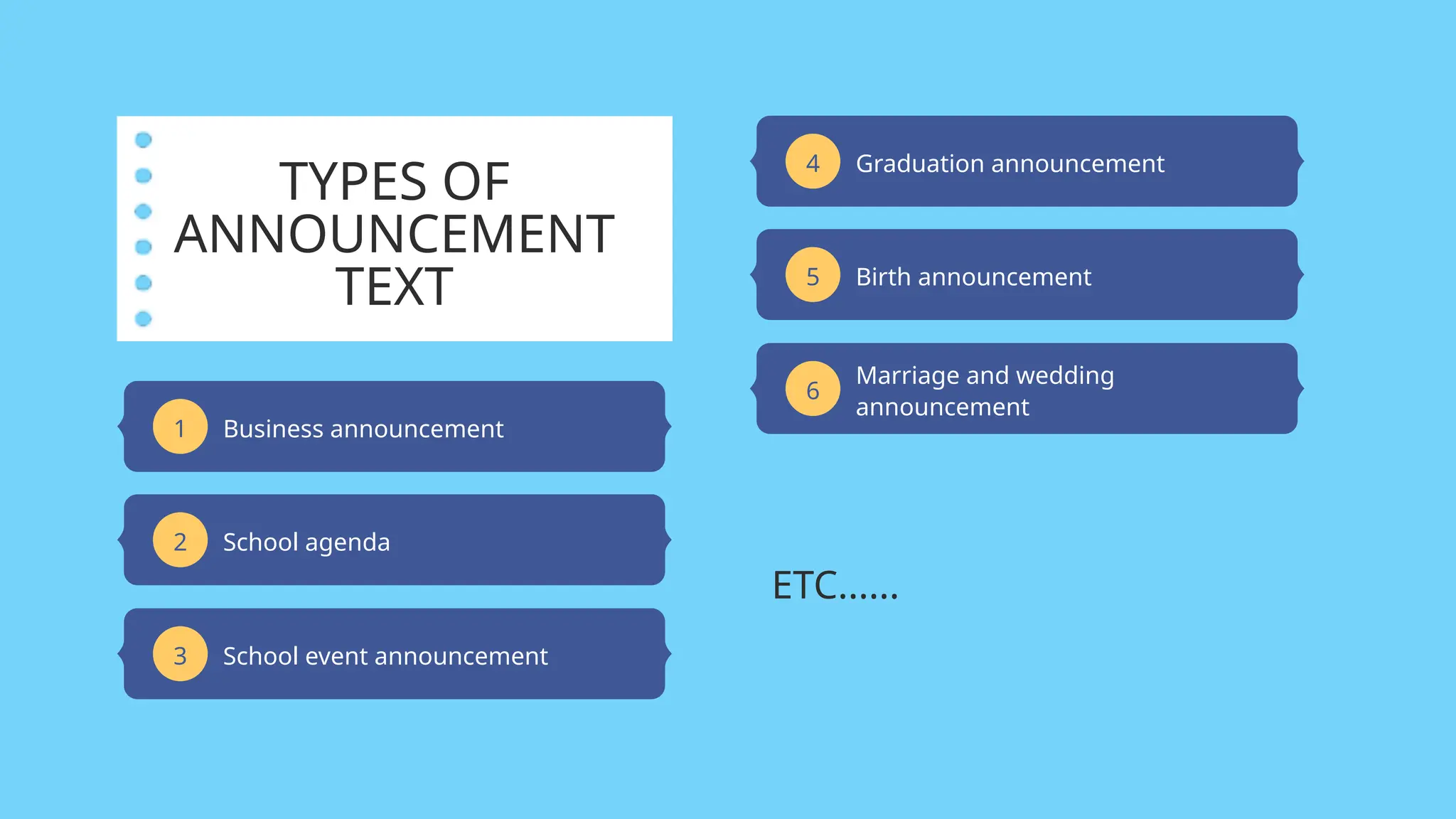 Announcement text in English education for grade 10 | PPTX