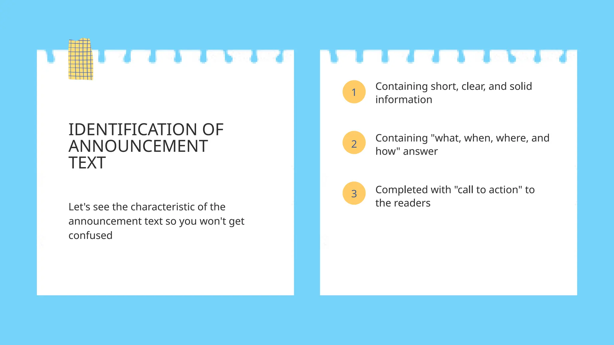 Announcement text in English education for grade 10 | PPTX