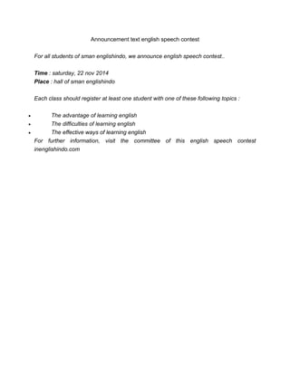 Announcement text english speech contest | DOC