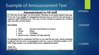 Announcement Text Example