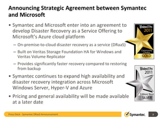 Announcing Symantec & Microsoft’s Azure Cloud Disaster Recovery as a ...