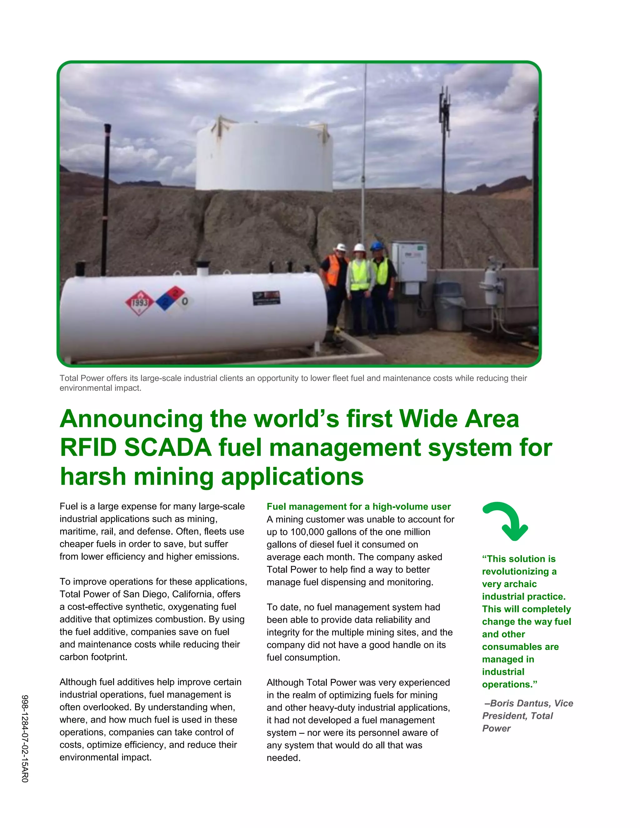 Wide Area RFID SCADA fuel management system for harsh mining ...