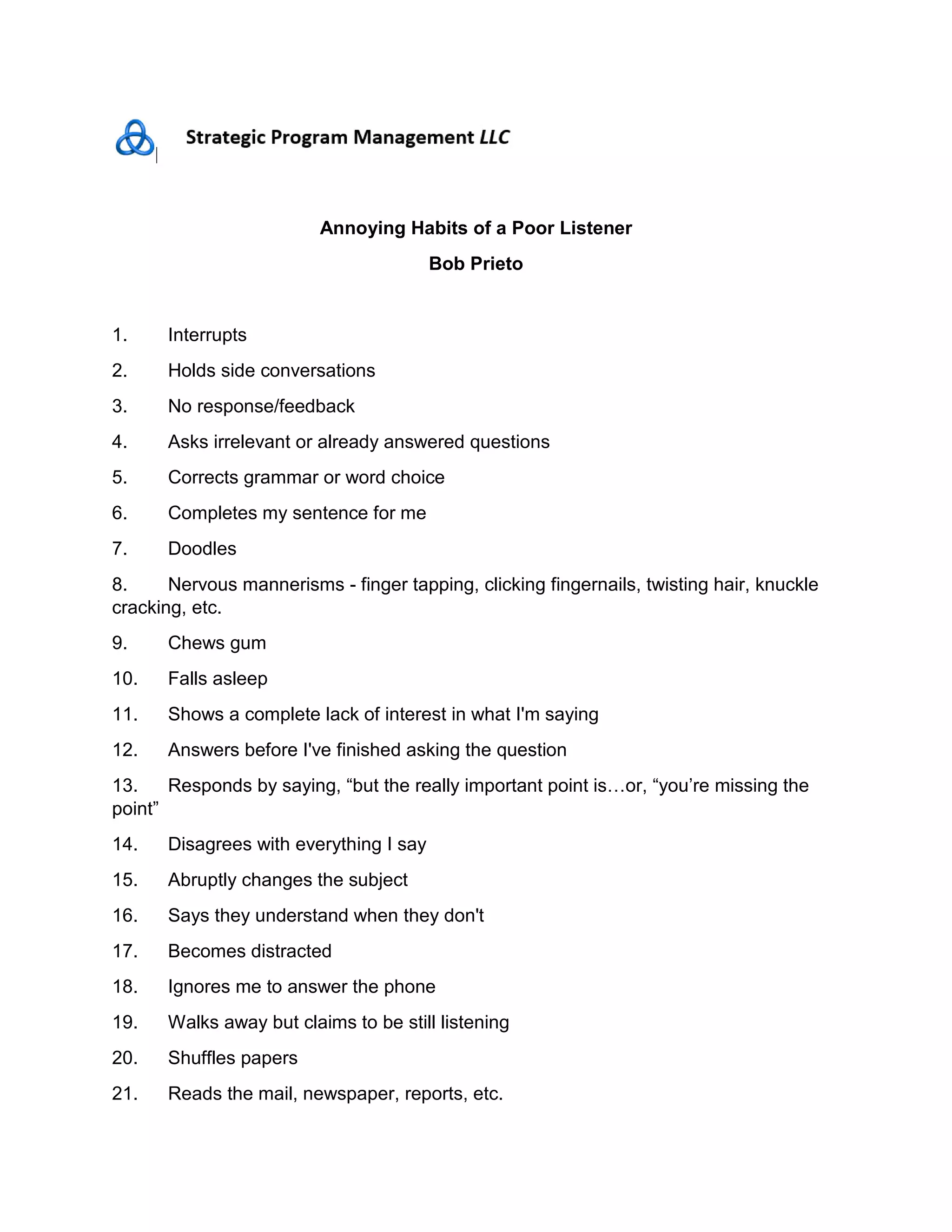 Annoying habits of a poor listener | PDF