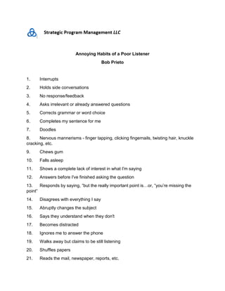 Annoying habits of a poor listener | PDF