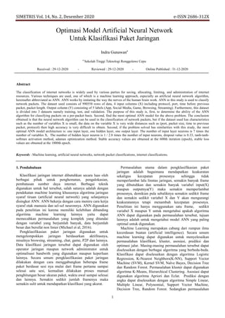 Optimasi Model Artificial Neural Network Untuk Klasifikasi Paket Jaringan | PDF