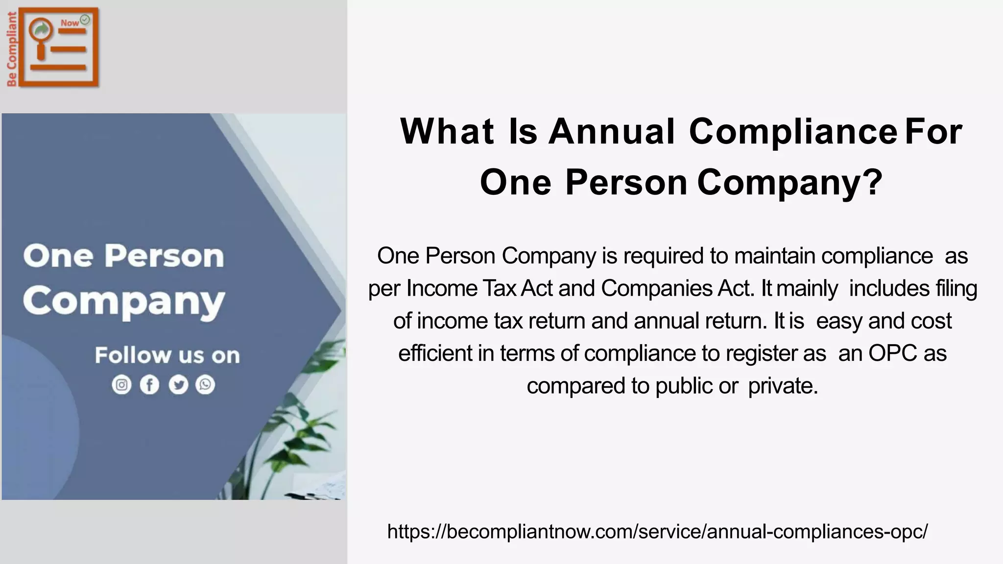 Annual compliances for one person company (opc) | PPTX