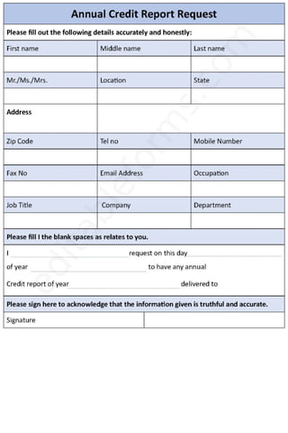 Annual Credit Report Request Fillable PDF Template | PDF