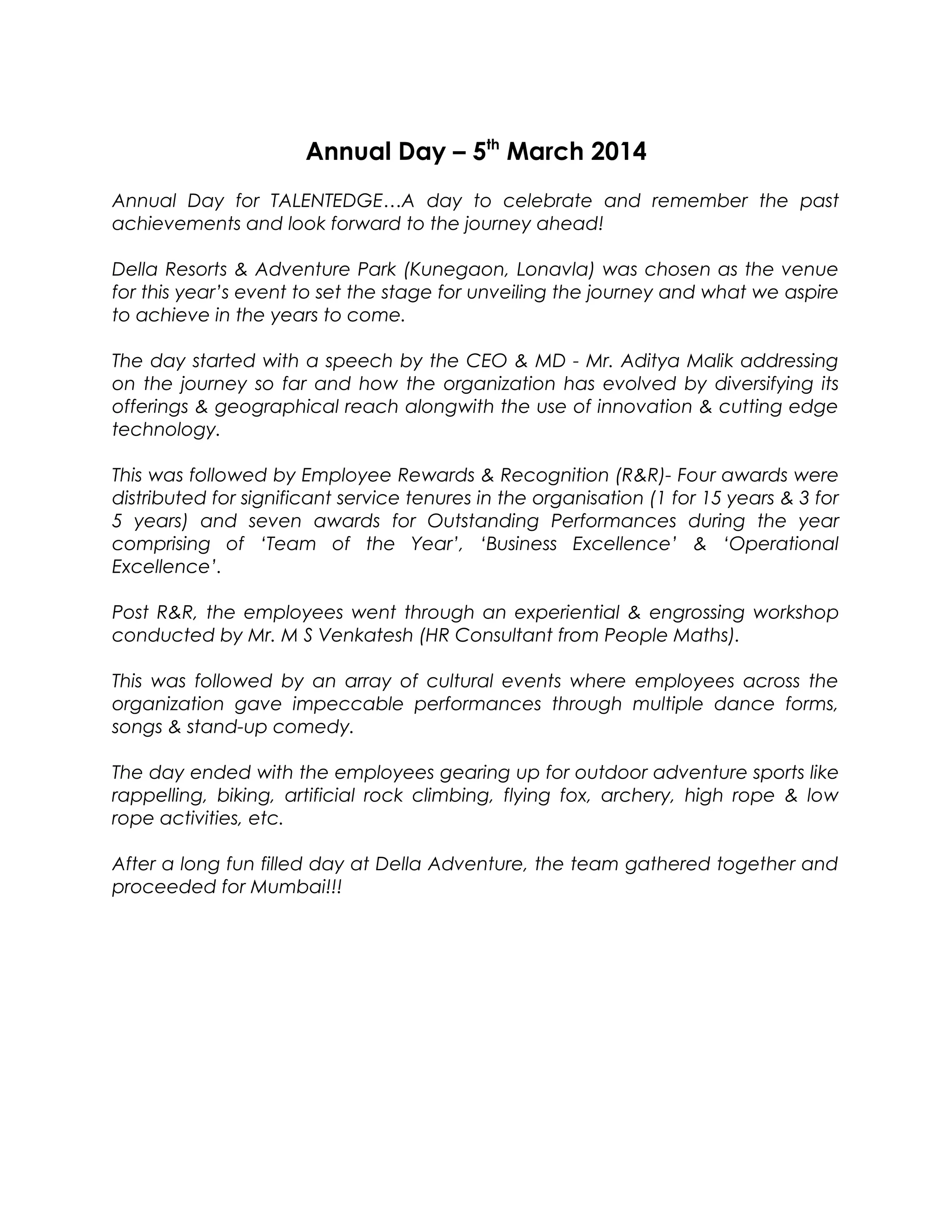Annual day writeup newsletter v1 | PDF