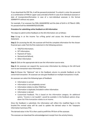 Annual Information Statement (AIS) - Extended version of From 26AS | PDF