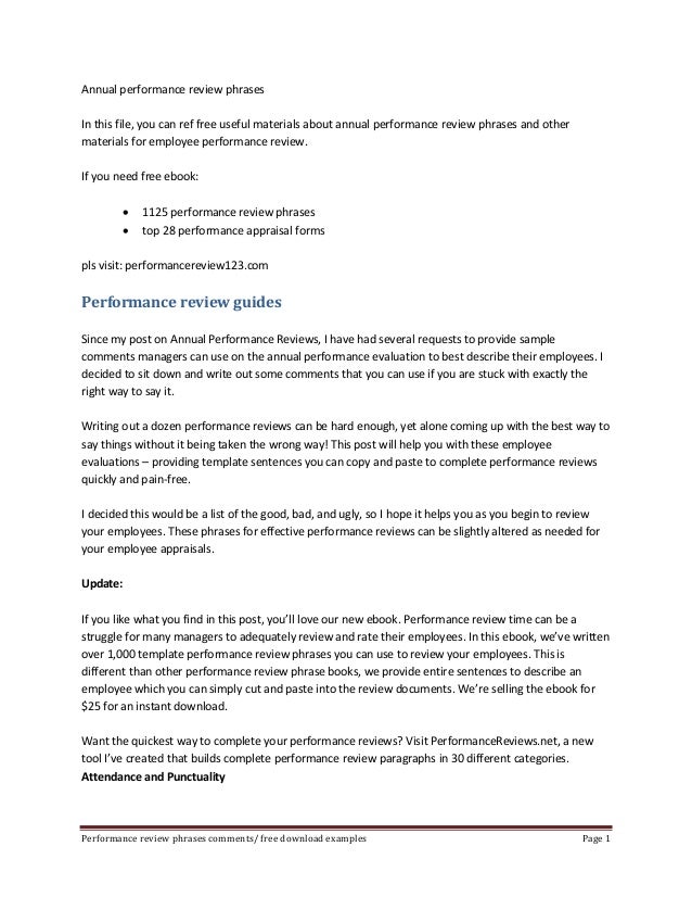Annual Performance Review Phrases Annual Performance Review Phrases