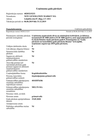 NEW GENERATION MARKET SIA annual report 2019 | PDF