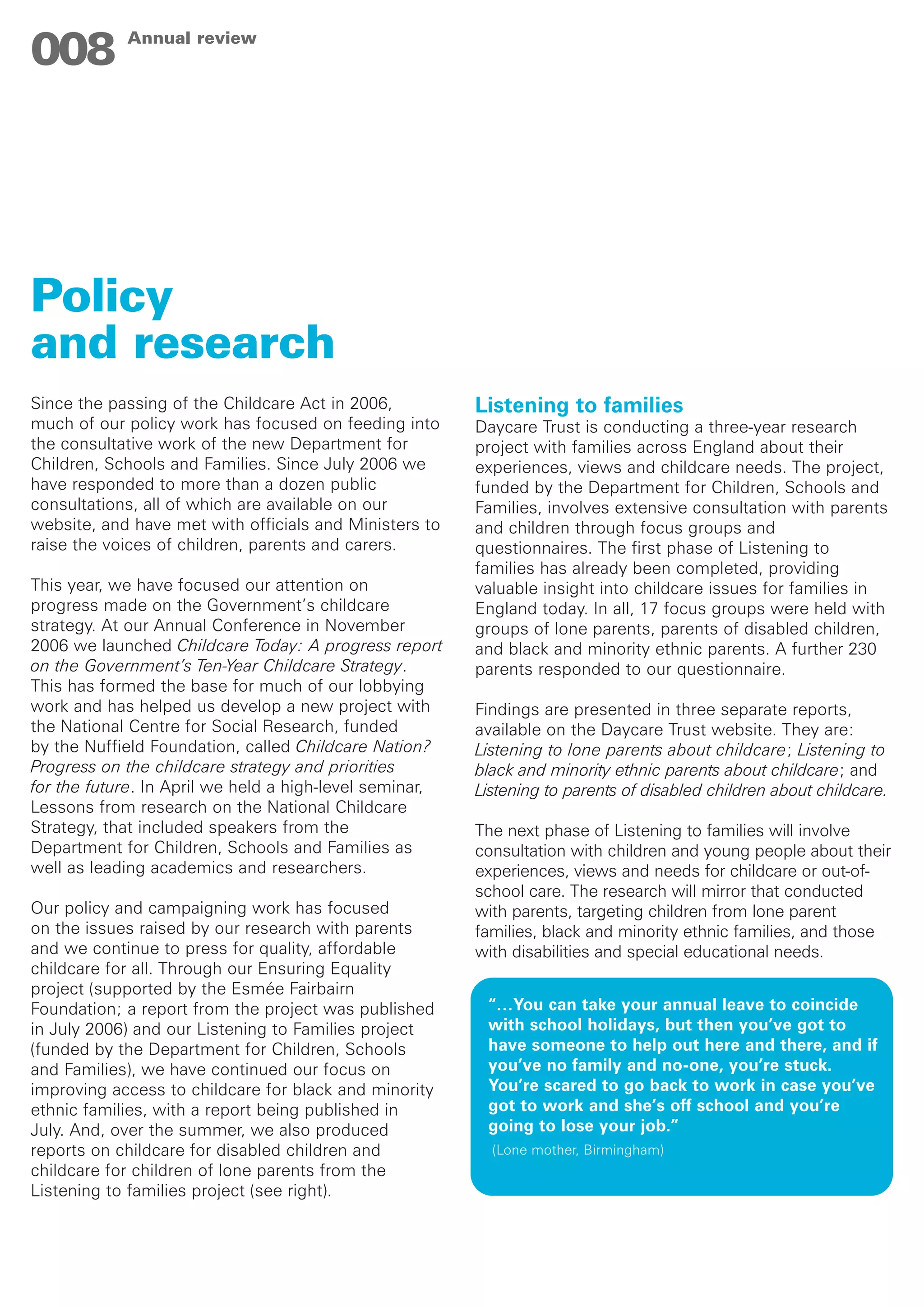 Daycare trust annual review 2007 | PDF