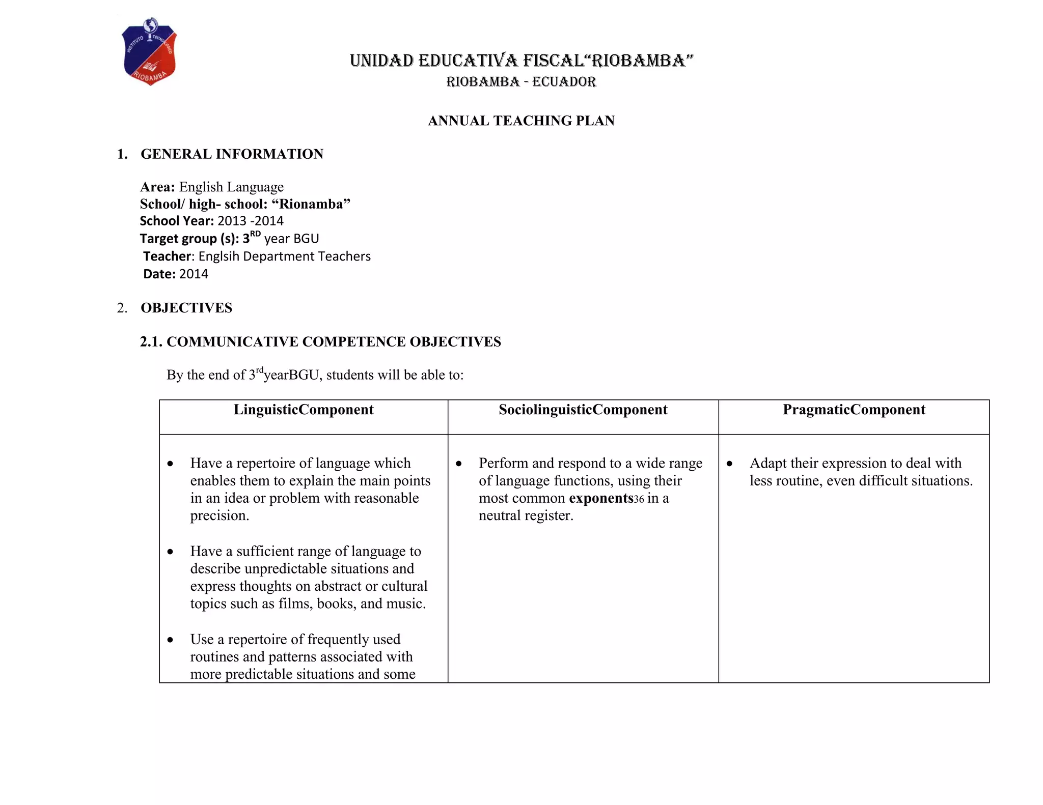 Annual teaching plan 3 ero bgu | PDF | Education