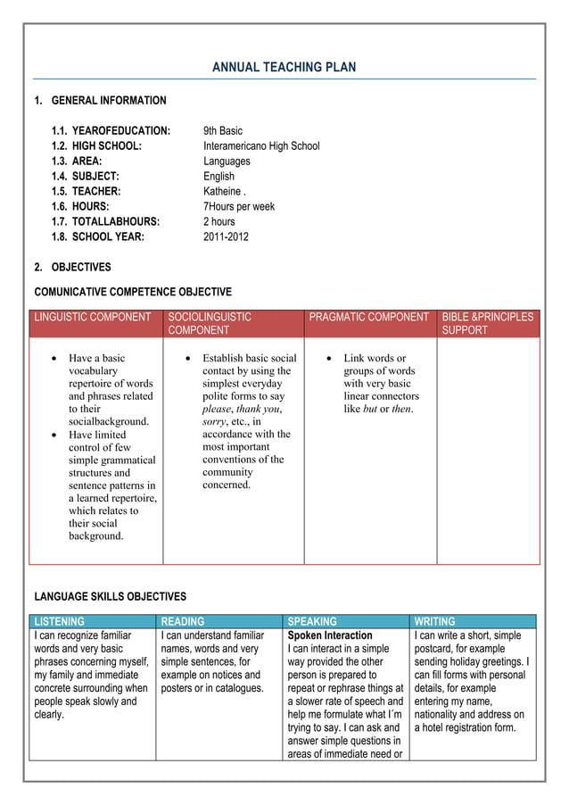Annual teaching plan 9th | DOCX | Secondary Education | Education