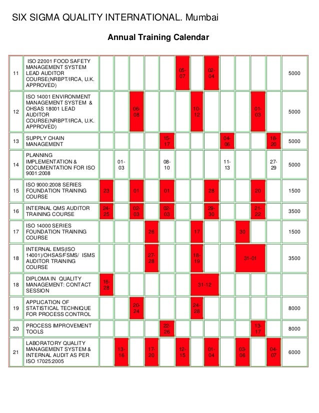 Annual training calender ssqi final 2015