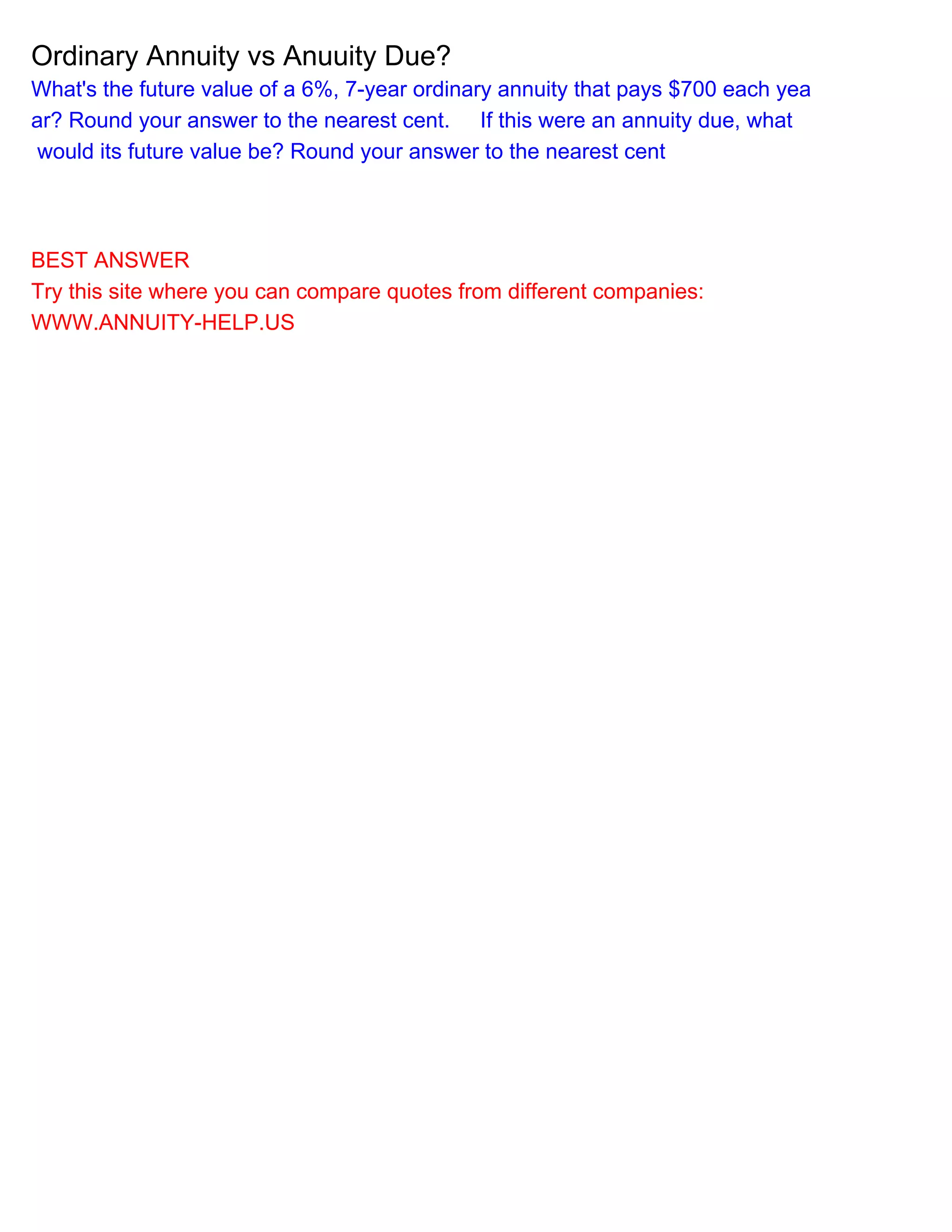 Ordinary Annuity vs Anuuity Due? | PDF