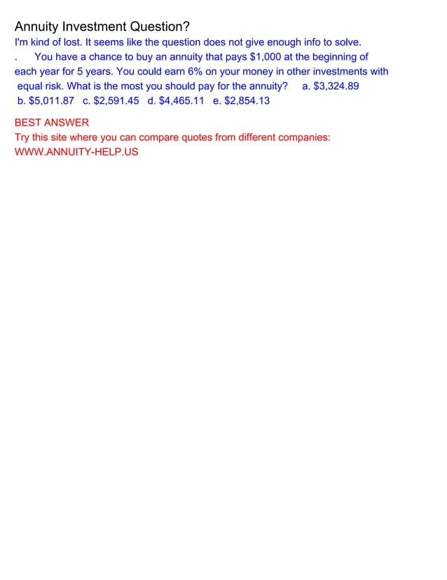 Annuity Investment Question? | PDF