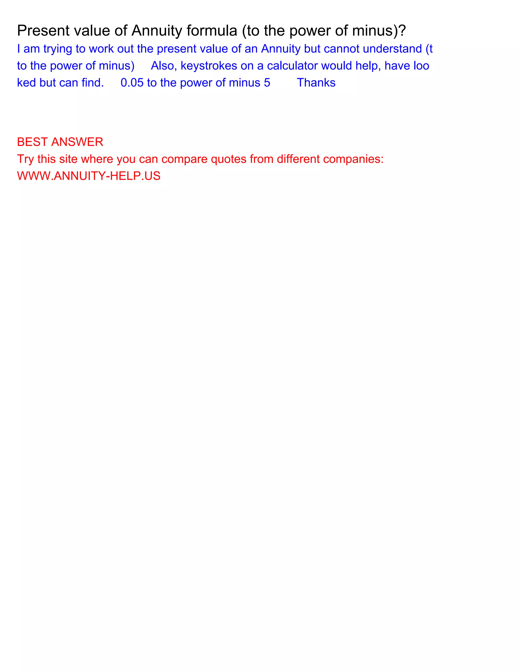 Present value of Annuity formula (to the power of minus)? | PPT