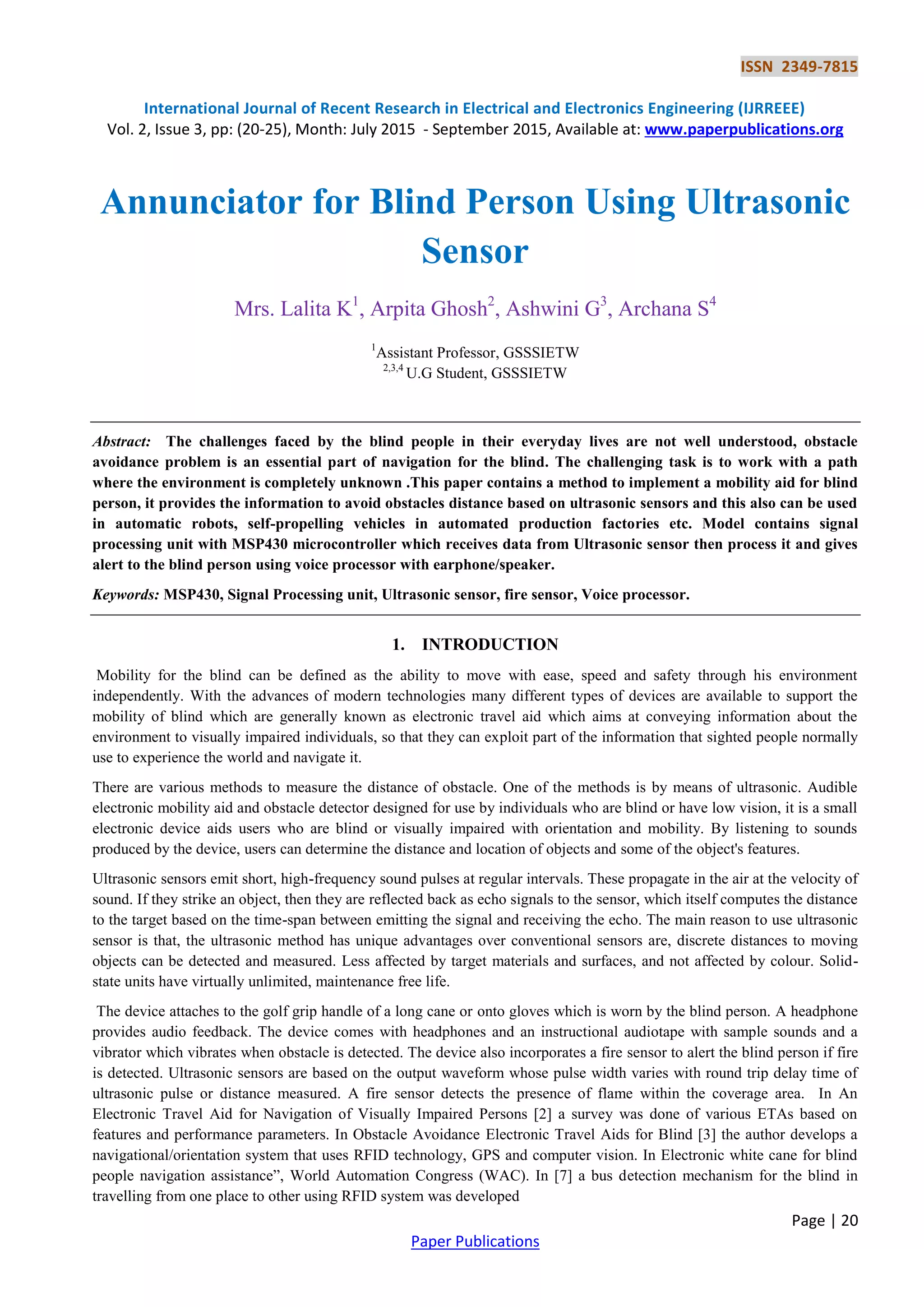 Annunciator for Blind Person Using Ultrasonic Sensor | PDF | Digital Audio | Computer Software ...