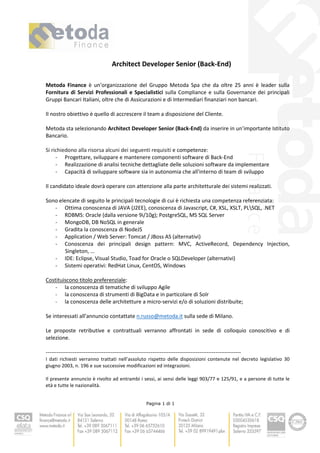 Annuncio di lavoro Architect Developer Senior (Back-End) | PDF