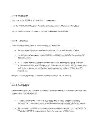 Anny Serafina Love - Full Sail University - Hall of Fame Presentation | PDF