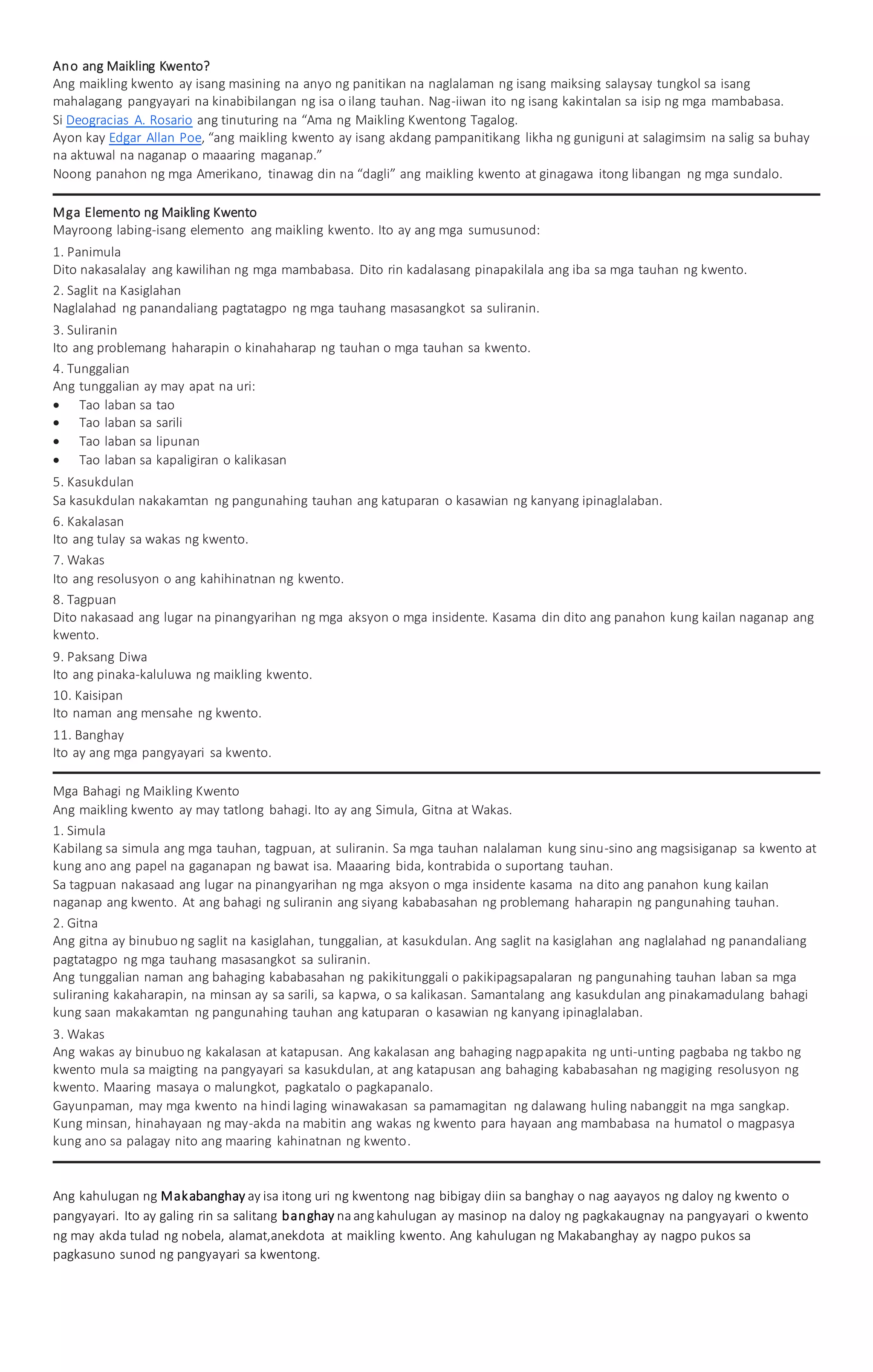 Ano ang maikling kwento | DOCX