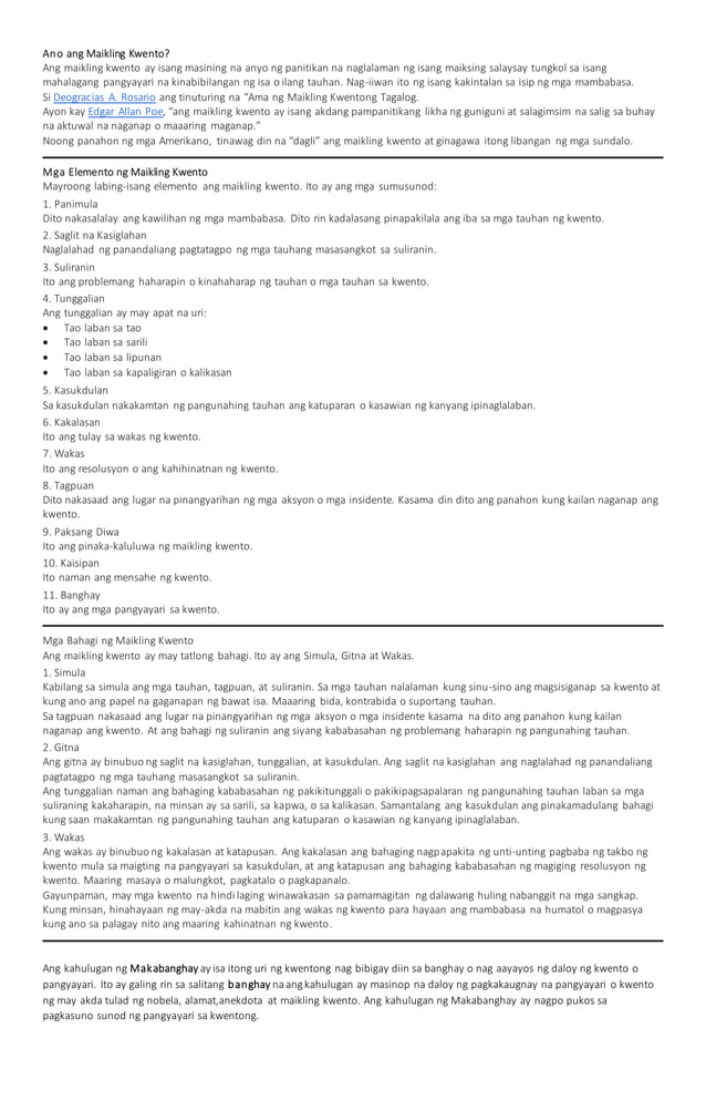 Ano ang maikling kwento | DOCX Ano ang maikling kwento | DOCX