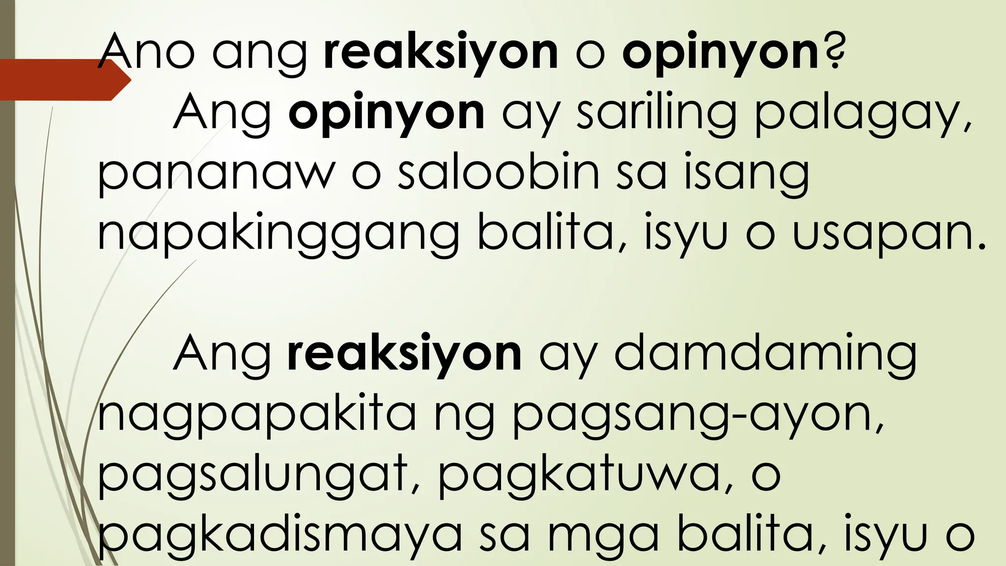 Ano ang reaksiyon o opinyon.filipinopptx | PPTX