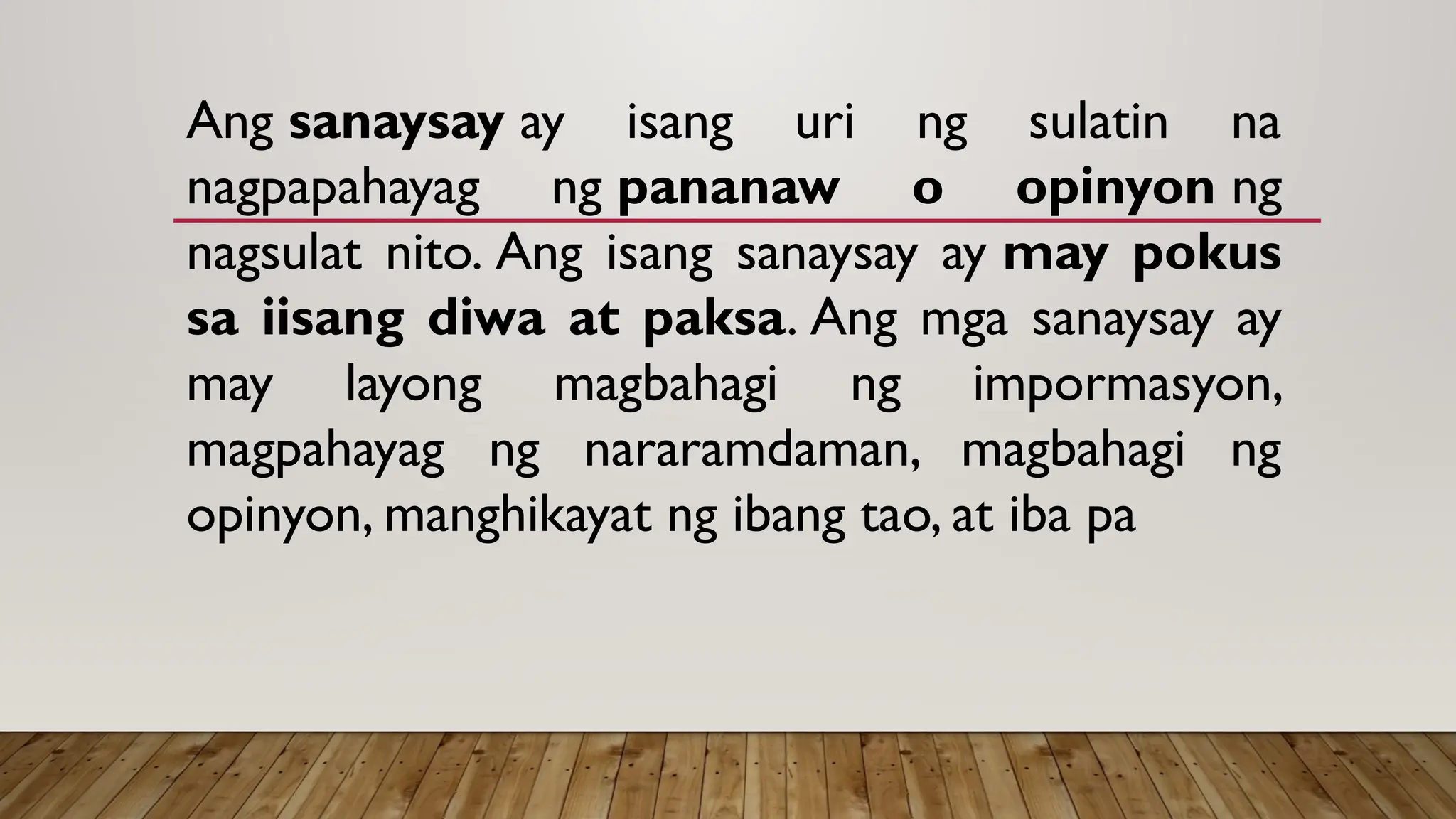 ANO ANG SANAYSAY? ELEMENTO AT URI NG SANAYSAYpptx | PPTX