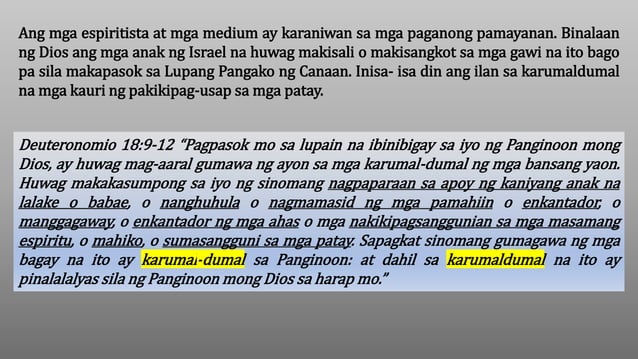 Ano ang sinasabi ng biblia tungkol sa mahika, kulto, pakikipag usap sa ...