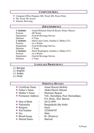 new cv for waiter good for b,cmmmmmmmmmm | PDF