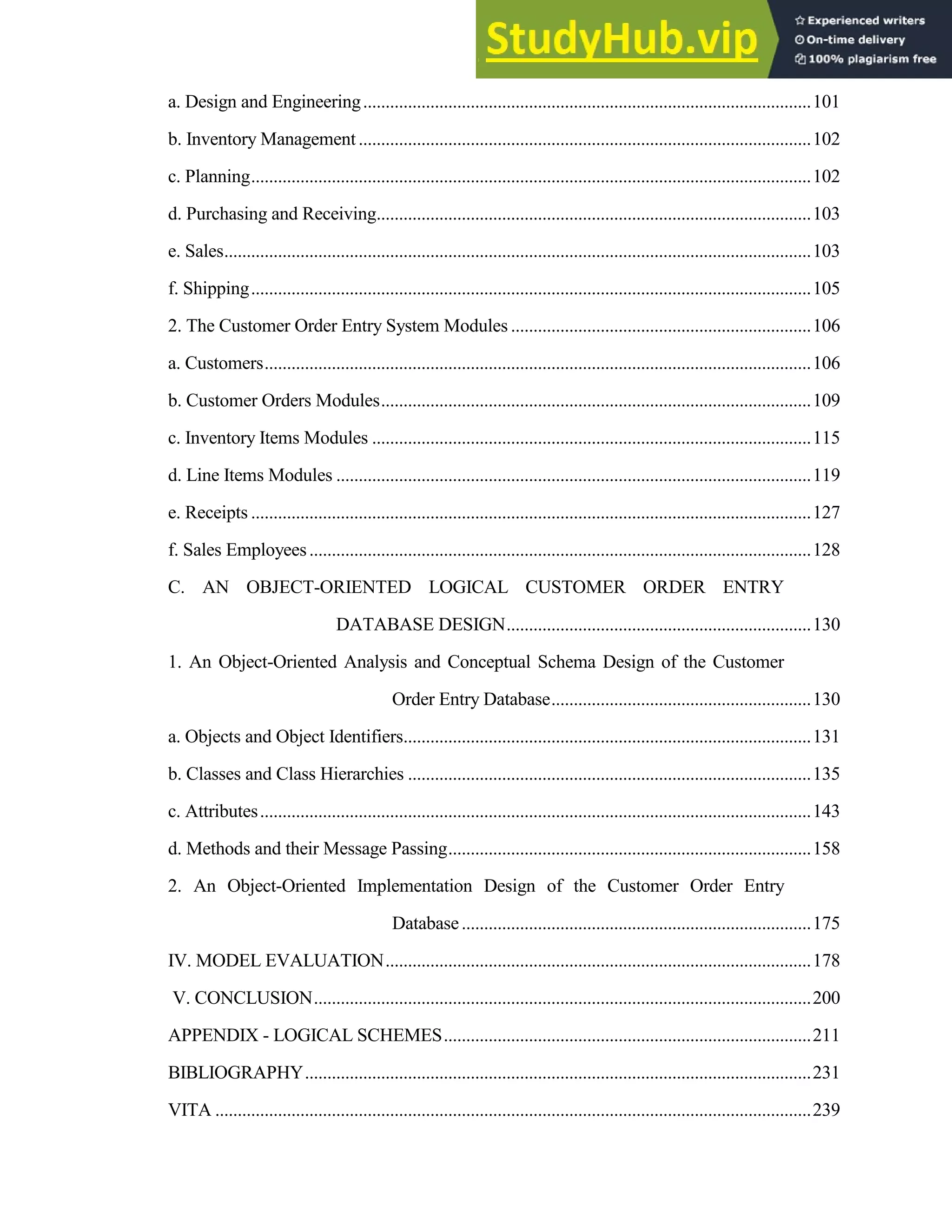 An Object Oriented Database Model Approach For The Logical Design Of A Customer Order Entry