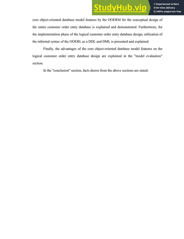 An Object Oriented Database Model Approach For The Logical Design Of A Customer Order Entry