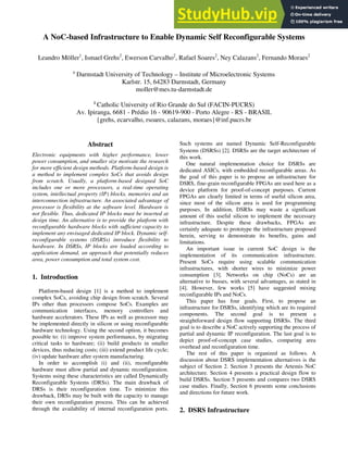 A NoC-Based Infrastructure To Enable Dynamic Self Reconfigurable Systems | PDF