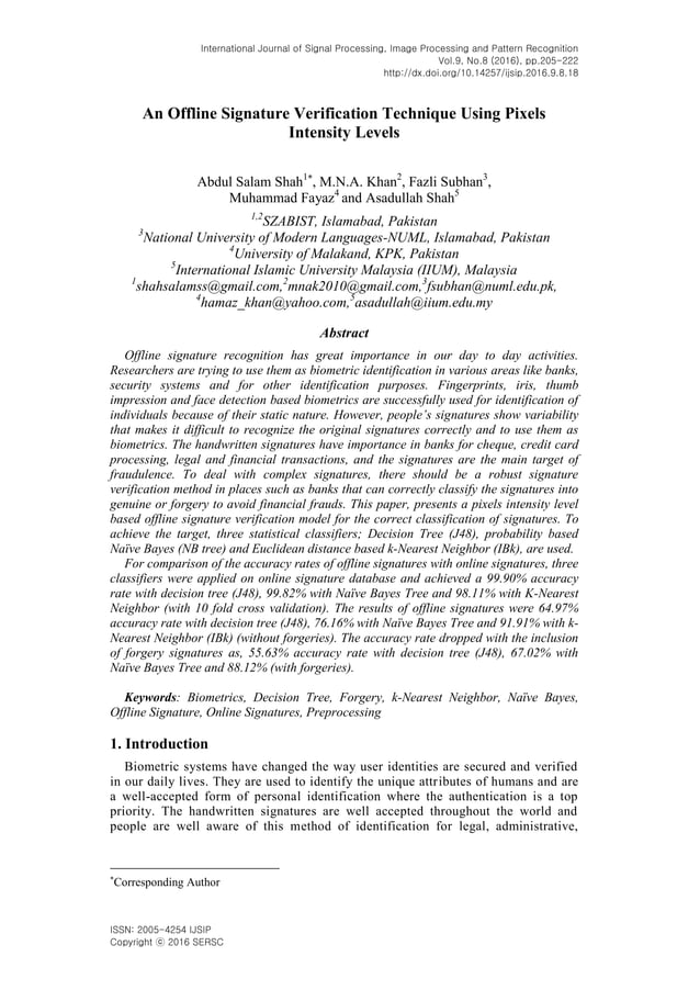 An offline signature verification using pixels intensity levels | PDF | Computing | Technology ...