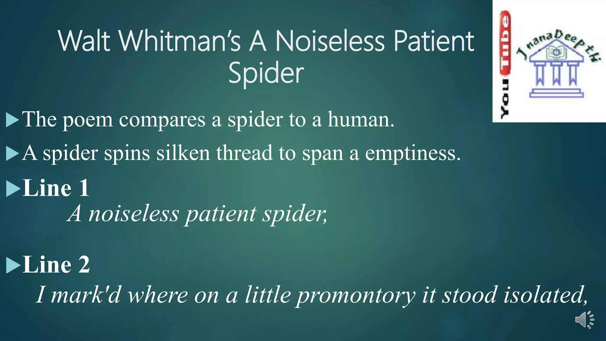 A Noiseless Patient Spider by Chethan B Manjunath | PPT