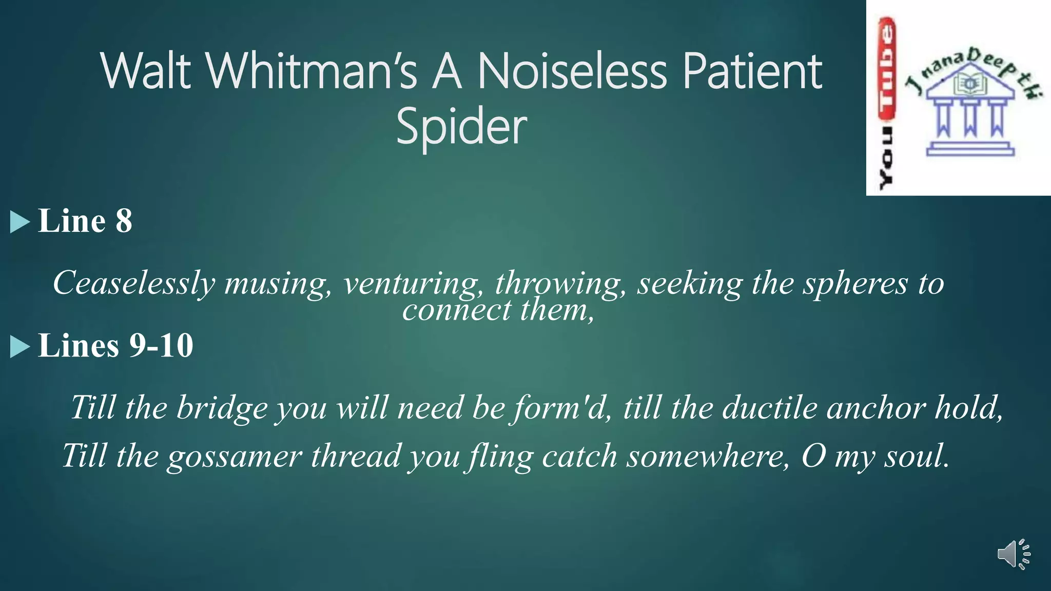 A Noiseless Patient Spider by Chethan B Manjunath | PPT