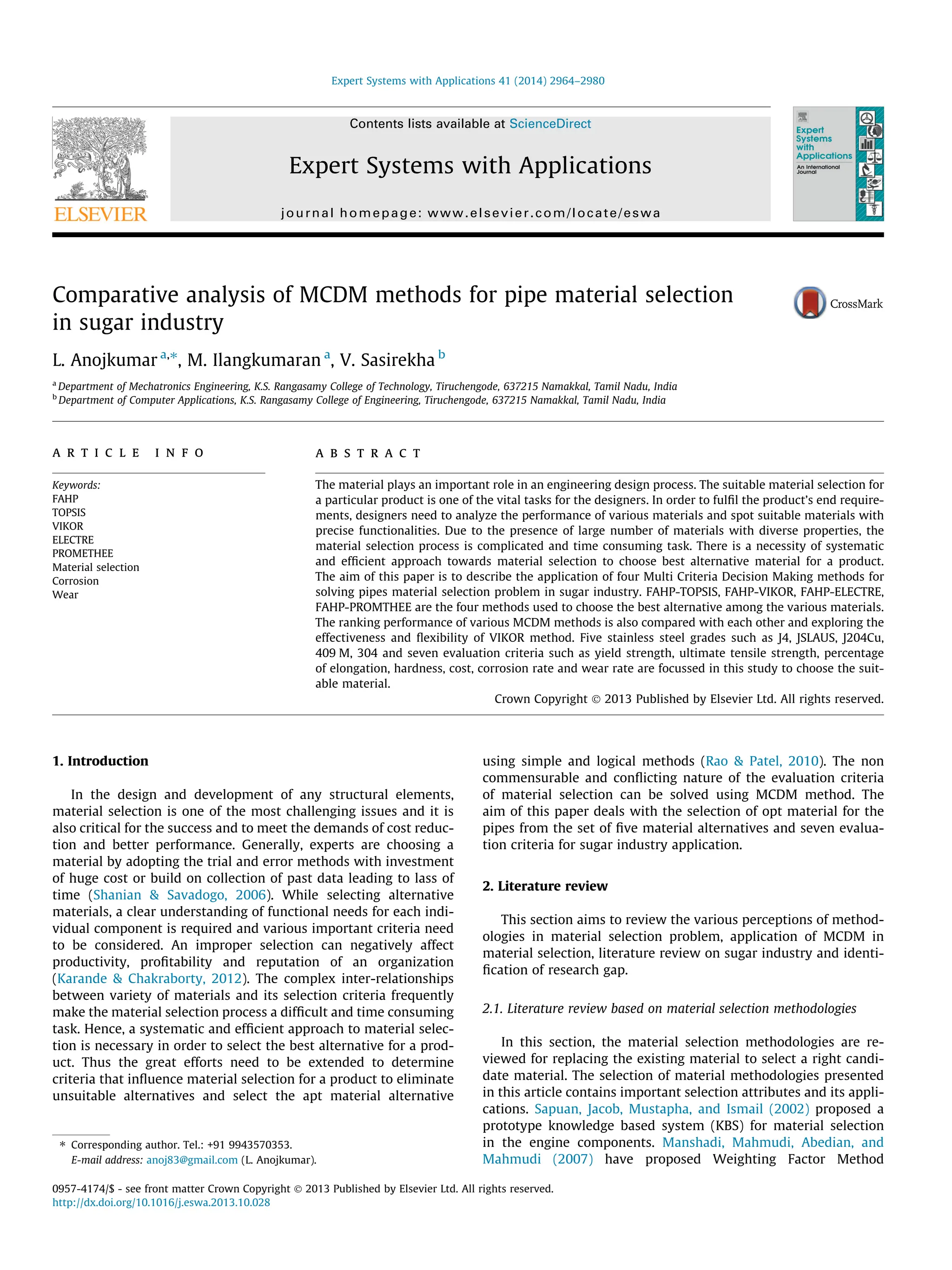 mcdm method application in sugar factory | PDF