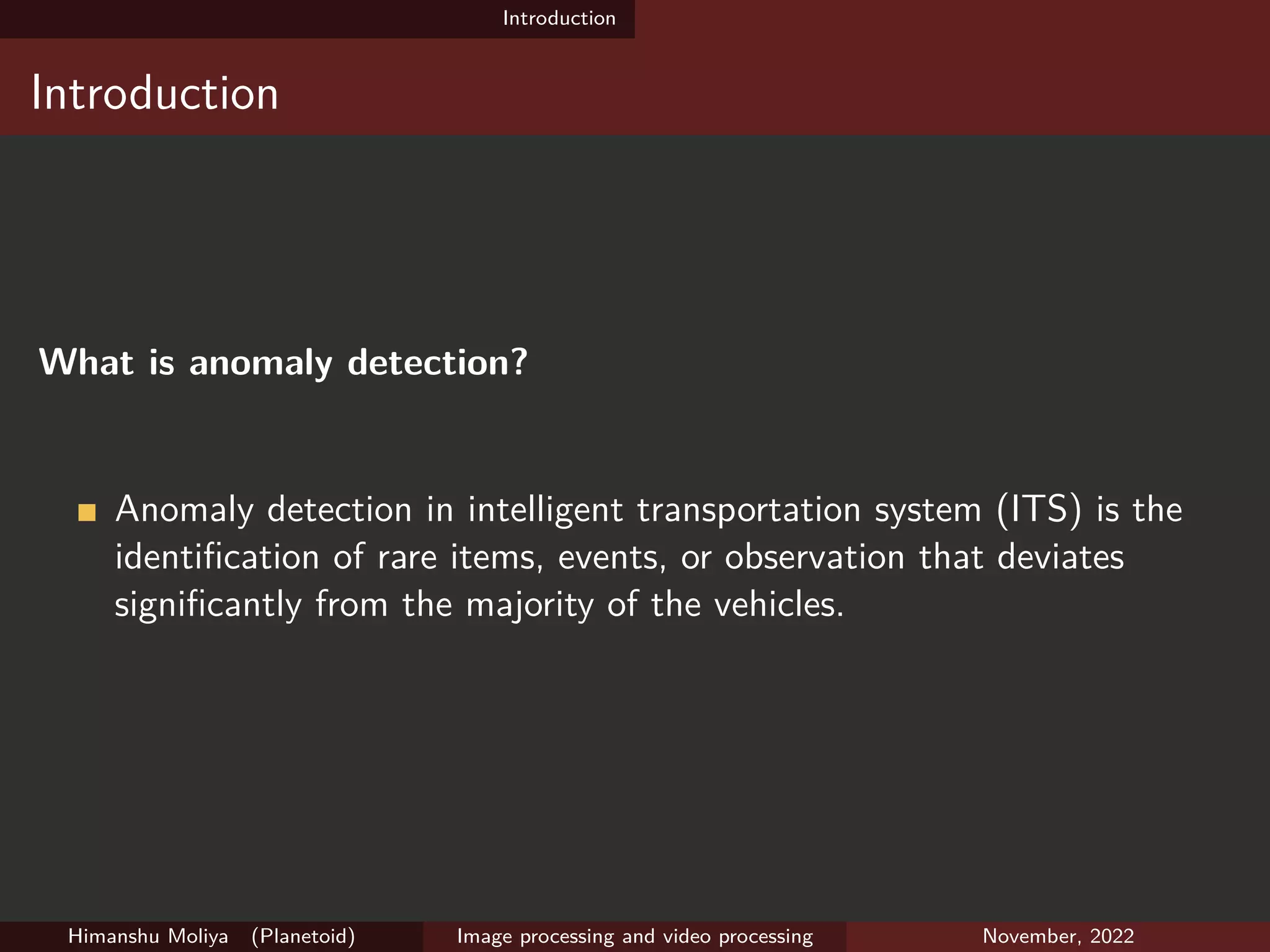 ANOMALY DETECTION IN INTELLIGENT TRANSPORTATION SYSTEM using real-time ...