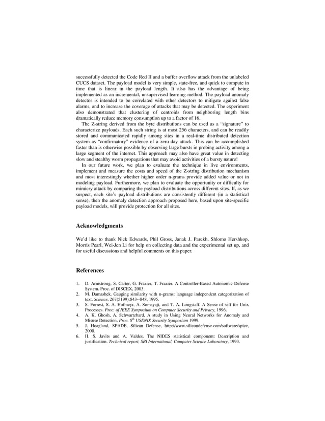 Anomalous payload based network intrusion detection | PDF