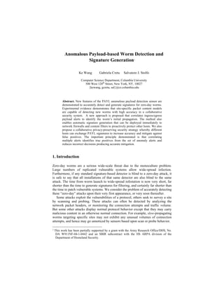 Anomalous payload based worm detection and signature generation | PDF