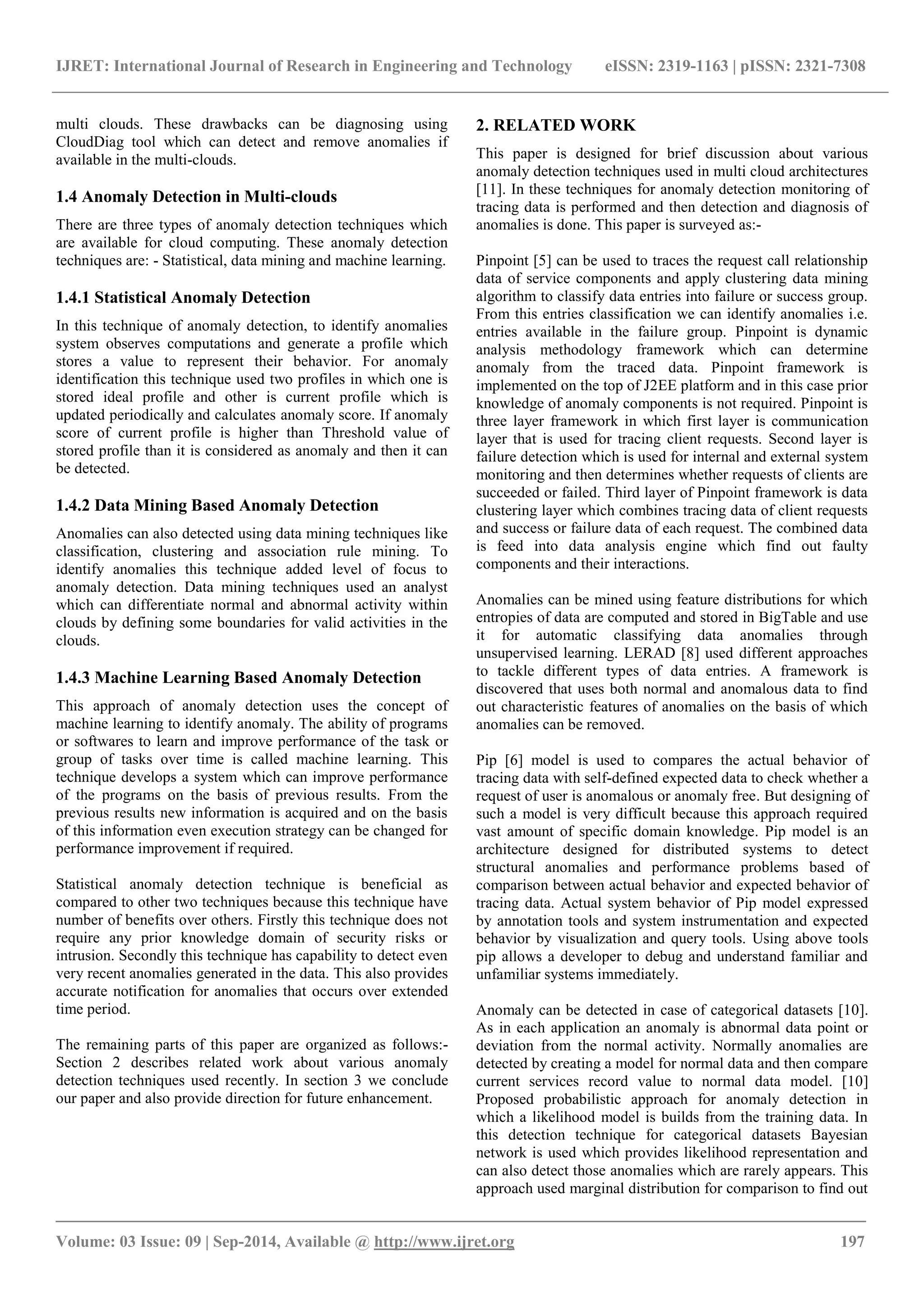 Anomaly Detection In The Services Provided By Multi Cloud Architectures