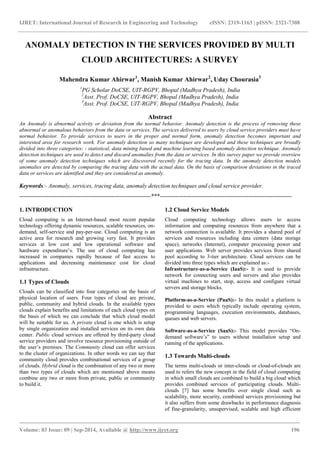 Anomaly detection in the services provided by multi cloud architectures a survey | PDF