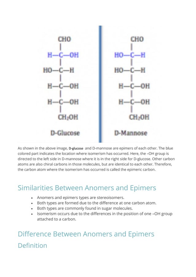 Anomers and epimers