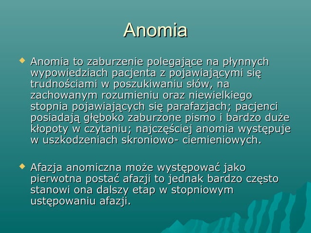 Anomia | PPT | Brain and Nervous System Disorders | Diseases and Conditions