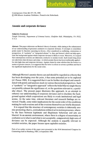 Anomie And Corporate Deviance | PDF