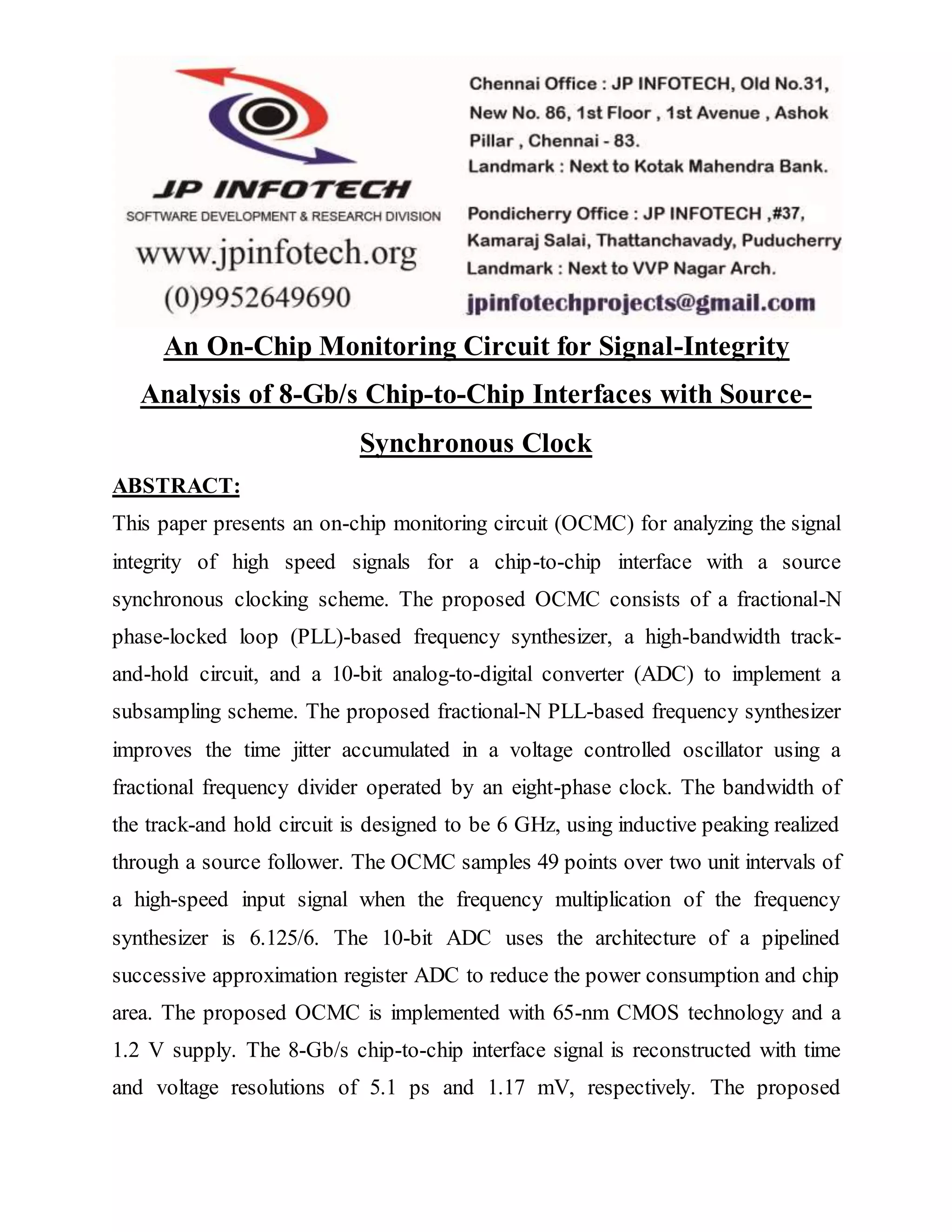 An On-Chip Monitoring Circuit for Signal-Integrity Analysis of 8-Gb/s Chip-to-Chip Interfaces ...