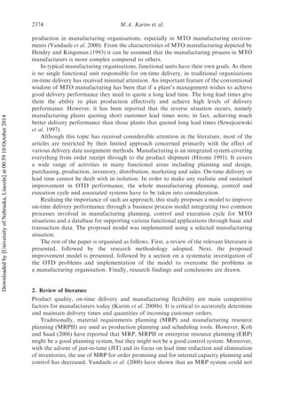 An on time delivery improvement model for manufacturing organisations | PDF